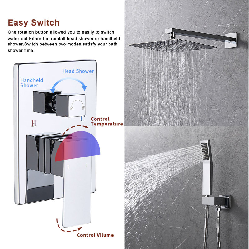 VAMOP Rainfall Shower Faucet Set with High Pressure 10 inch Shower Head Hand Held Square Shower ...